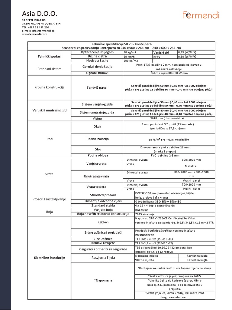 SILVER Tehnicka Specifikacija Kontejnera | PDF