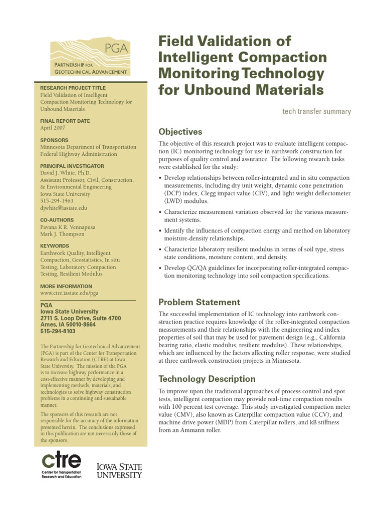 Field Validation Od Intelligent Compaction Monitoring Technology For Unbound Materials