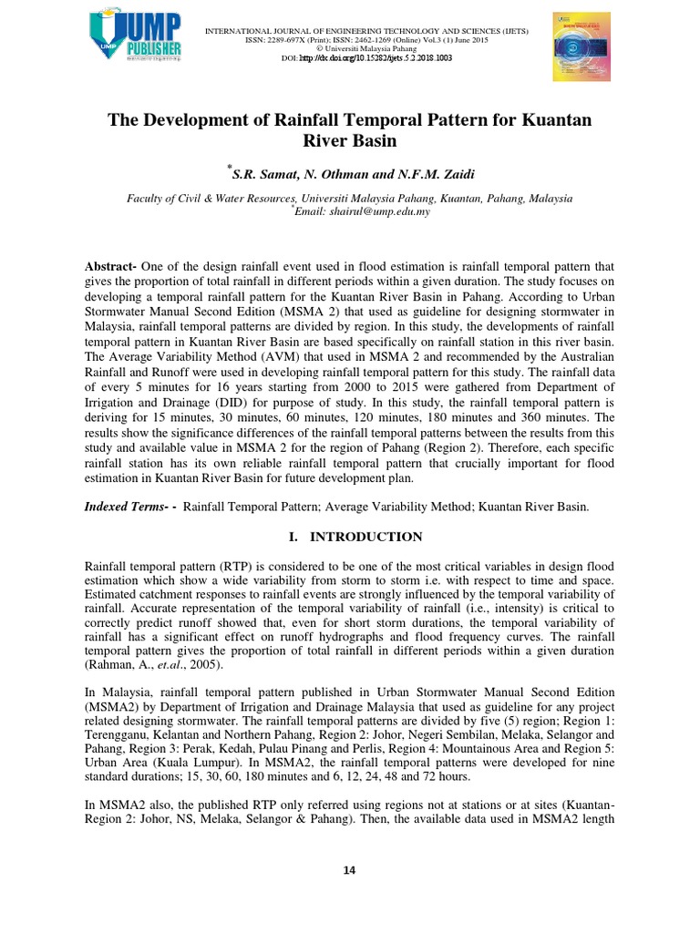 The Development of Rainfall Temporal Pattern For Kuantan River Basin | PDF | Drainage Basin | Flood