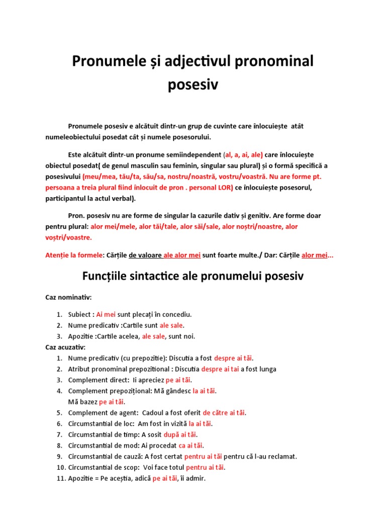 TEORIE Pron. Posesiv | PDF