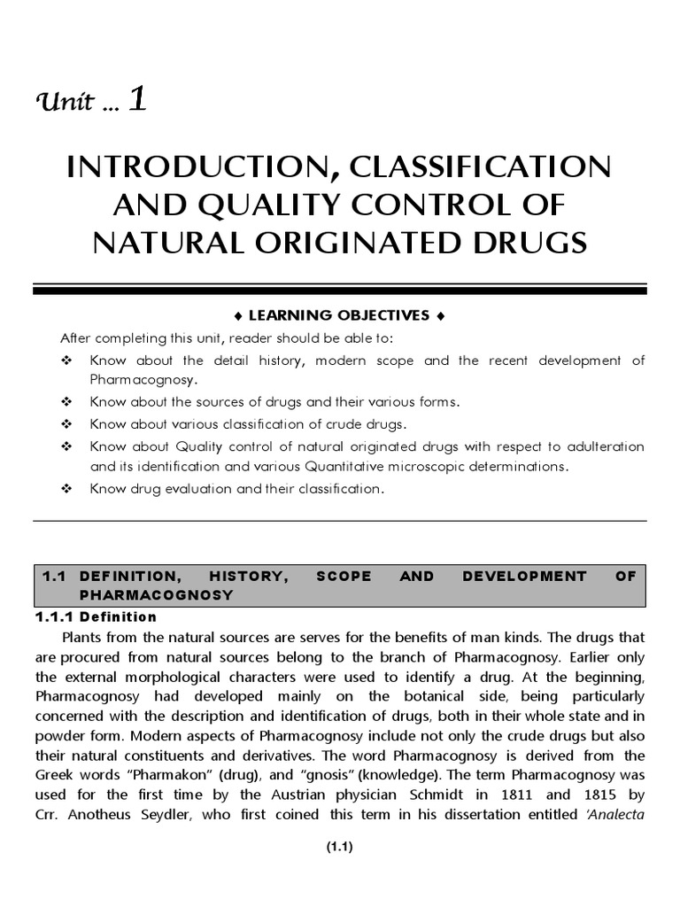 1a.introduction To Pharmacognosy | PDF | Pharmacognosy | Pharmacology