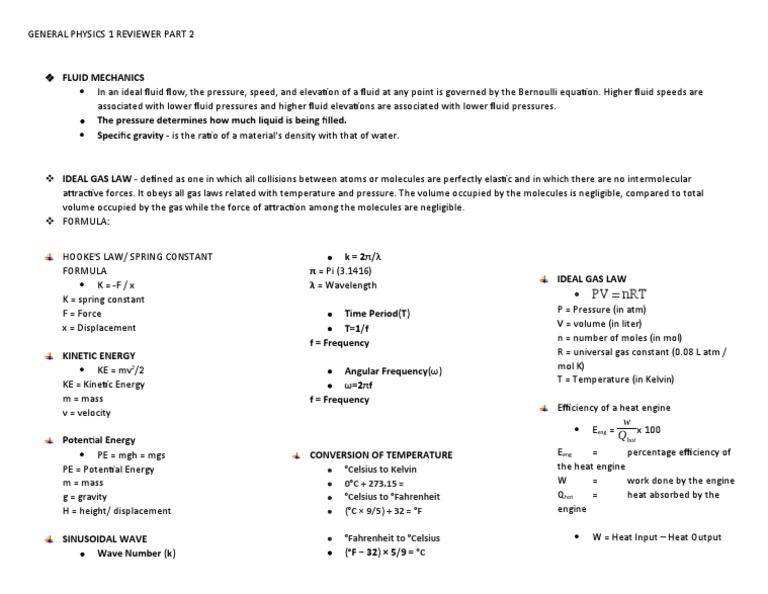 Fluid Mechanics and Energy Formulas | PDF | Gases | Temperature