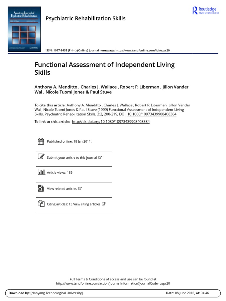 Functional Assessment of Independent Living Skills | Download Free PDF ...