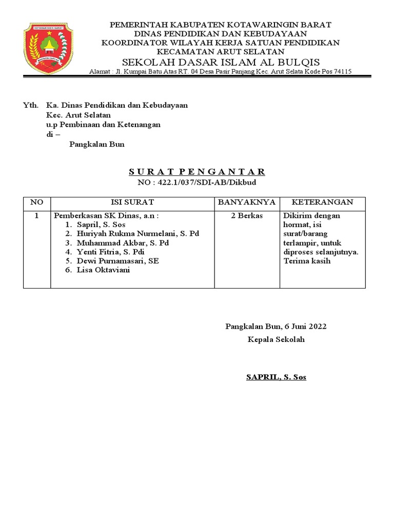 Surat Pengantar Bosda | PDF