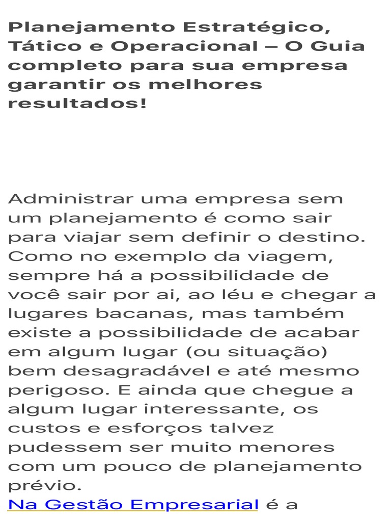 Planejamento Estratégico, Tático e Operacional - O Guia Completo para ...