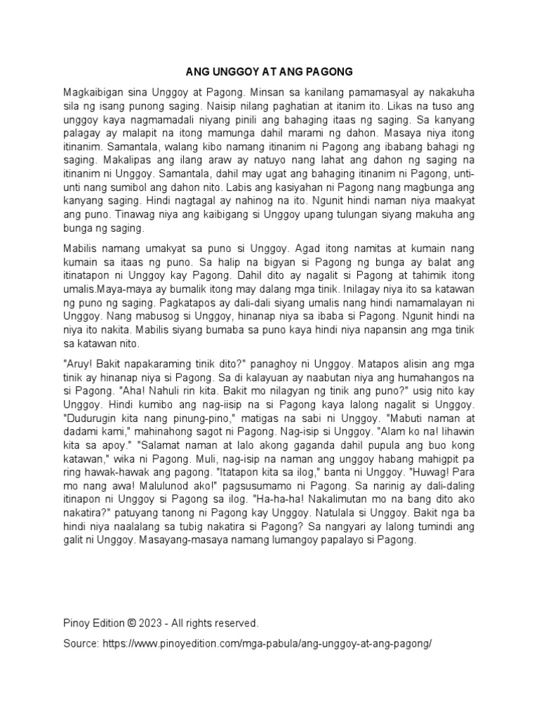 Ang Unggoy at Ang Pagong | PDF