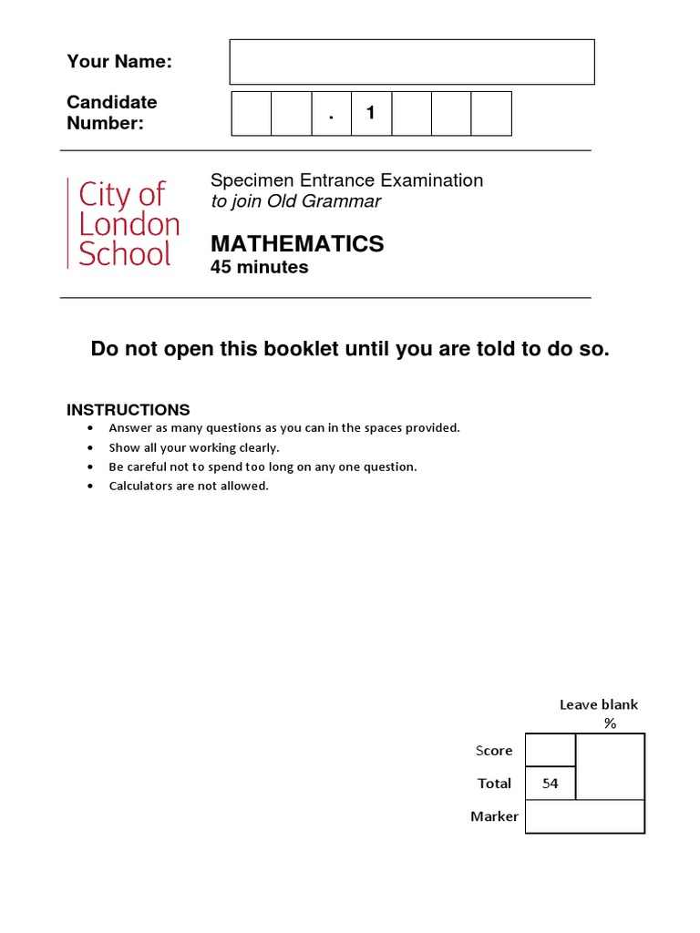 City of London School 10 Plus Specimen Maths Paper | PDF | Prime Number ...