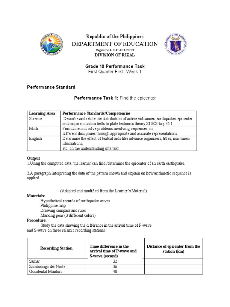 Grade 10 - Q1 - PT1 - Science | Download Free PDF | Earthquakes | Cognition