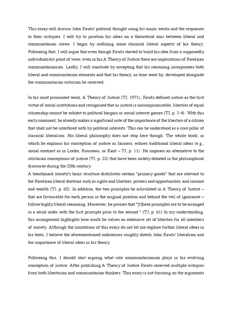 Communitarianism in John Rawls's Theory | PDF | John Rawls | Justice