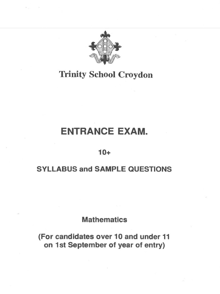 Trinity School 10 Plus Maths Sample Questions | PDF