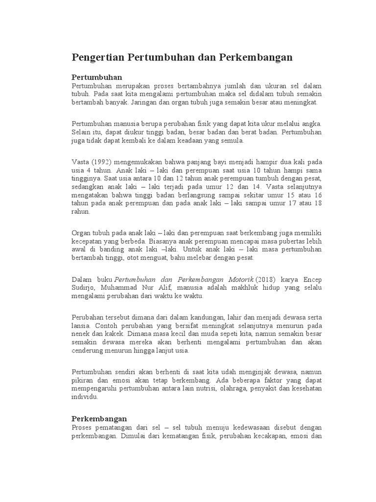 Pengertian Pertumbuhan Dan Perkembangan | PDF