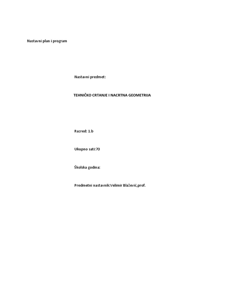 Nastavni Plan I Program | PDF