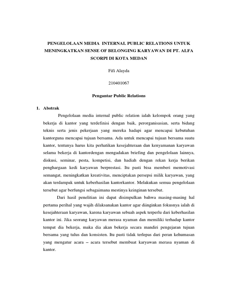 Pengelolaan PR Internal di PT. Alfa Scorpi | PDF