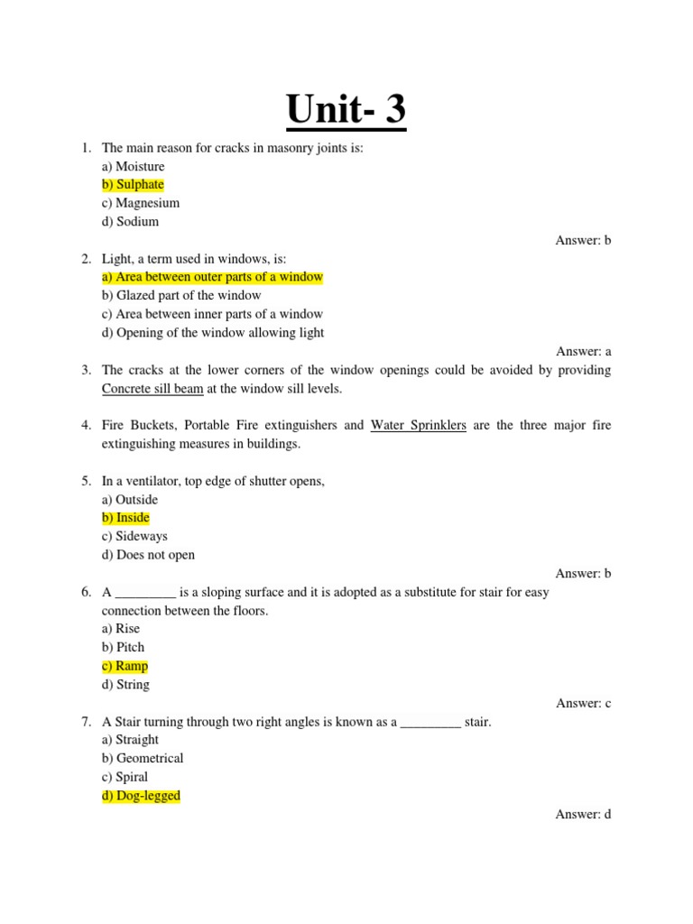 Building Technology Mid-II Important Objective Questions | PDF | Sound | Concrete