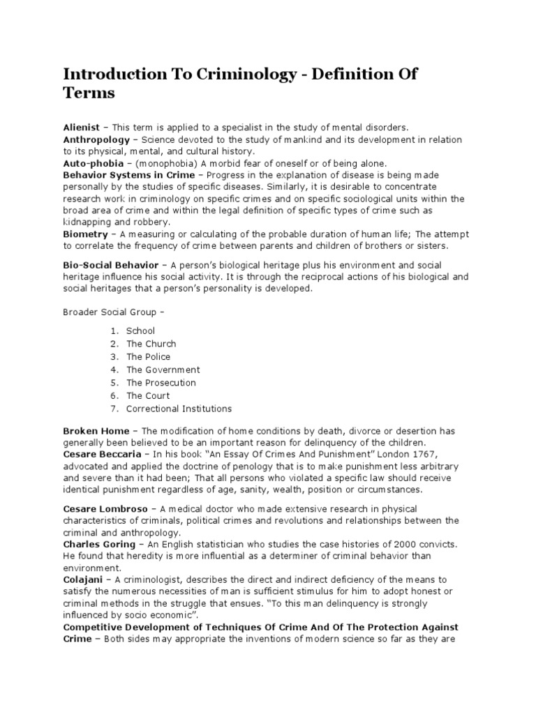 Introduction To Criminology: Defining Key Concepts and Theories | PDF ...