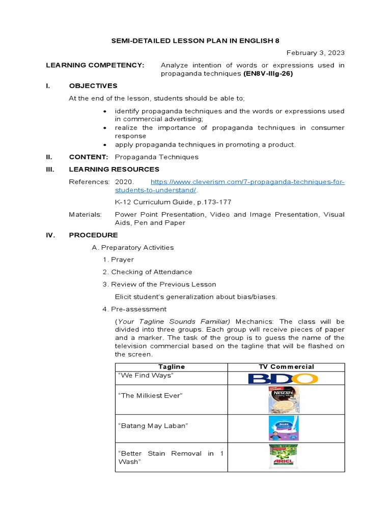 Demo Teaching Lesson Plan | PDF | Propaganda | Lesson Plan