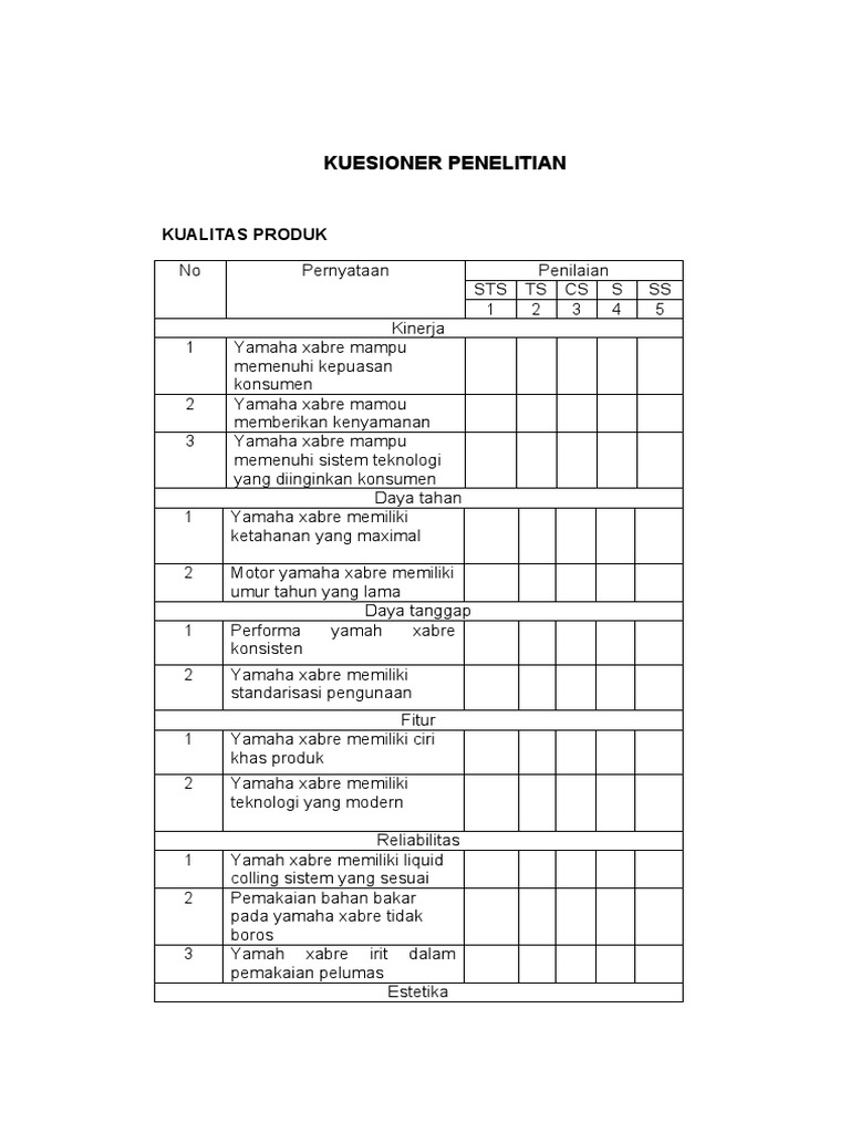KUESIONER PENELITIAN | PDF
