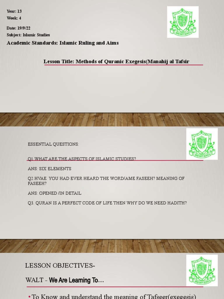 Week-4, Year 13 Methods of Quranic Exegesis | PDF | Language Arts & Discipline | Religion ...