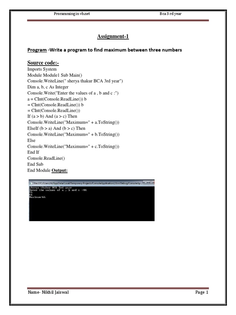 VB.NET Assignments for BCA Students | PDF | Computer Programming ...