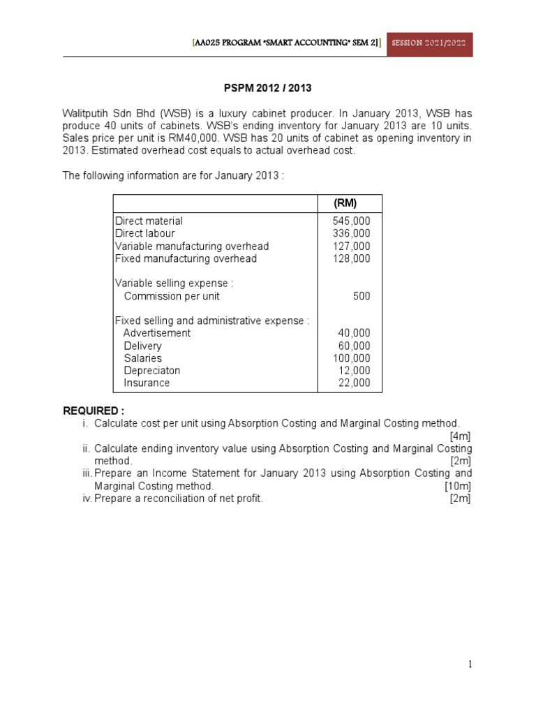 Smart Accounting PSPM 20112017 | PDF | Cost Accounting | Income Statement