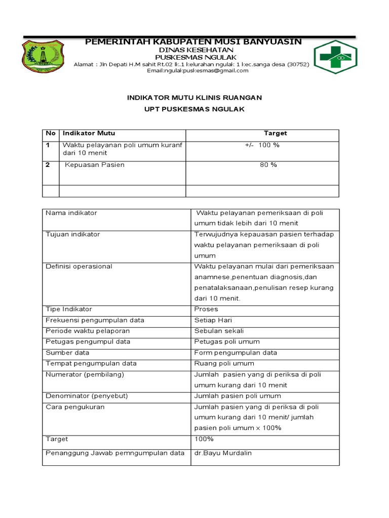 Indikator Mutu Klinis Ruangan Poli Umum | PDF