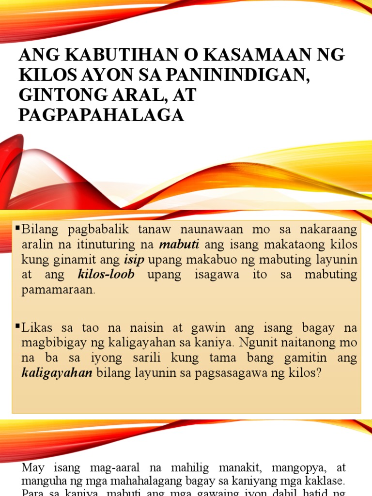Ang Kabutihan o Kasamaan NG Kilos | PDF