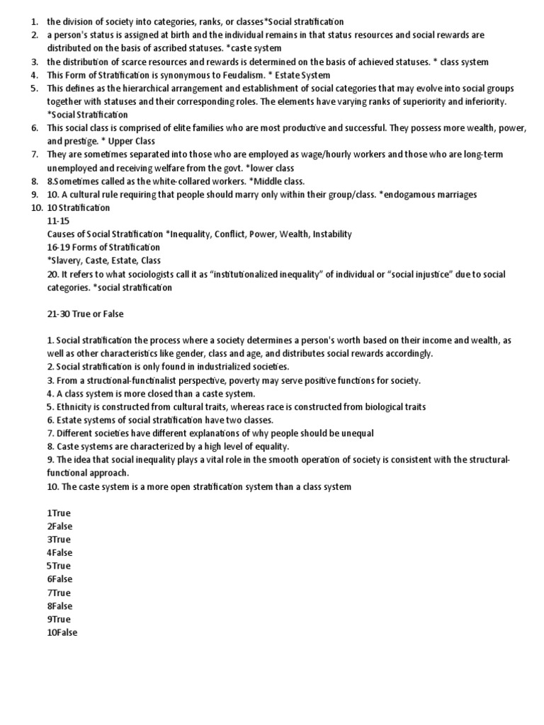 3rd Quiz | PDF | Social Stratification | Social Inequality