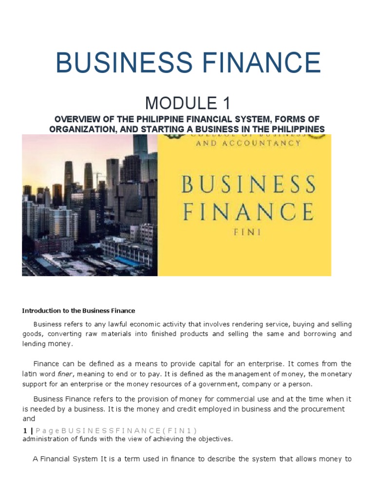 Business Finance - Module 1 | PDF | Money | Partnership