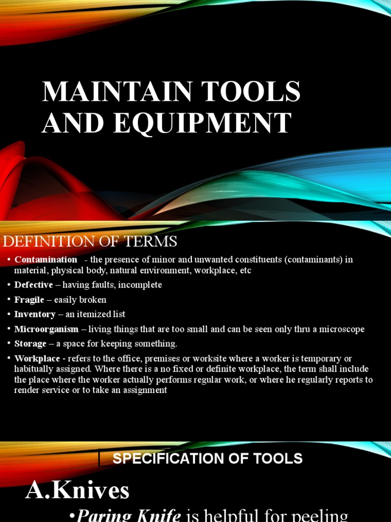 Maintain Tools and Equipment | PDF | Knife | Kitchen