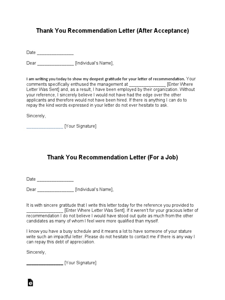 Thank You Recommendation Letter Template | PDF