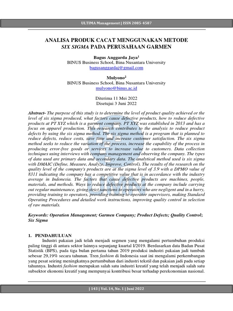 Analisa Produk Cacat Menggunakan Metode Six Sigma | PDF | Quality ...