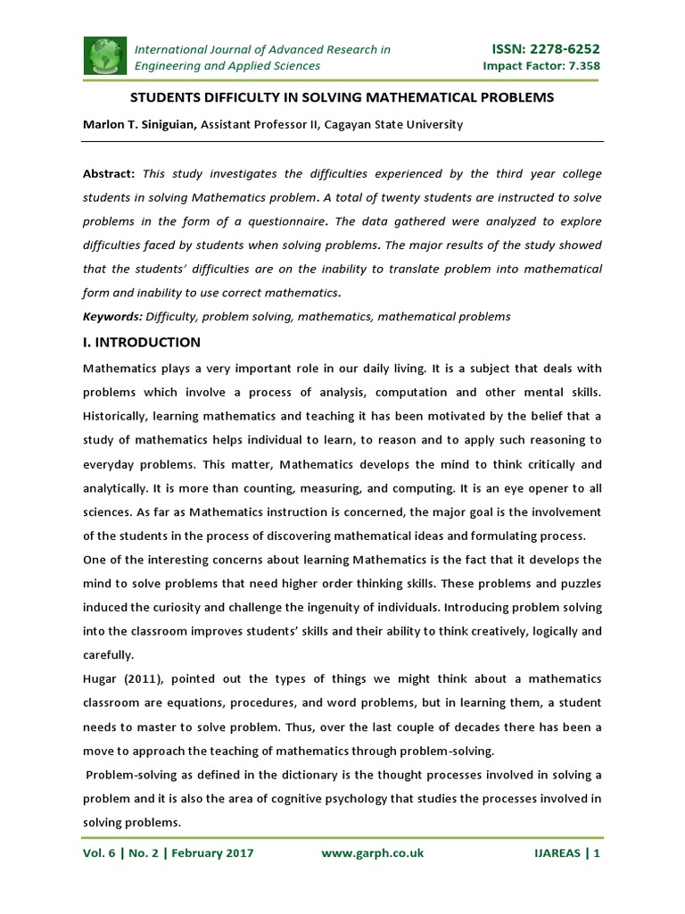 Students Difficulty in Solving Mathematical Problems | PDF | Mathematics | Knowledge