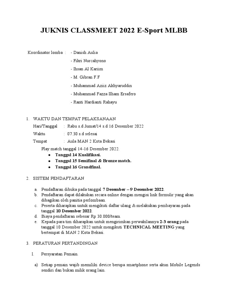 Panduan Classmeet MLBB 2022 | PDF