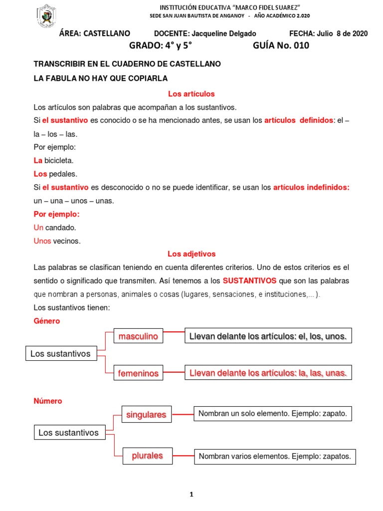 Guía sobre artículos y adjetivos | PDF | Adjetivo | Sustantivo