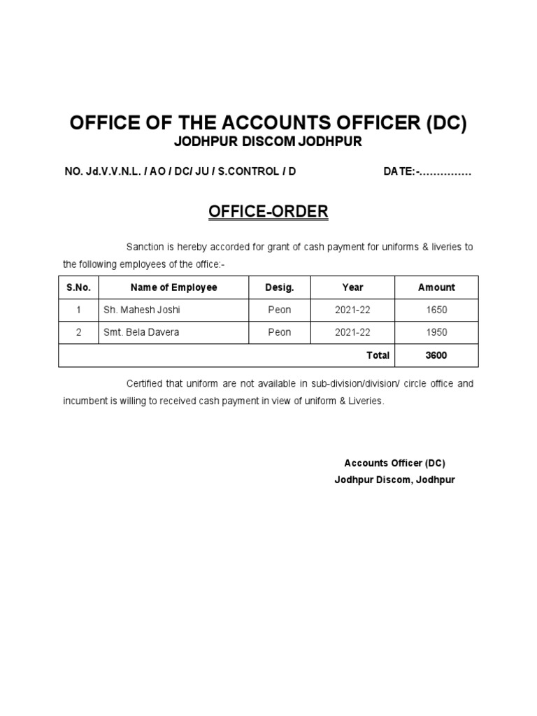 Uniform Office Order | PDF