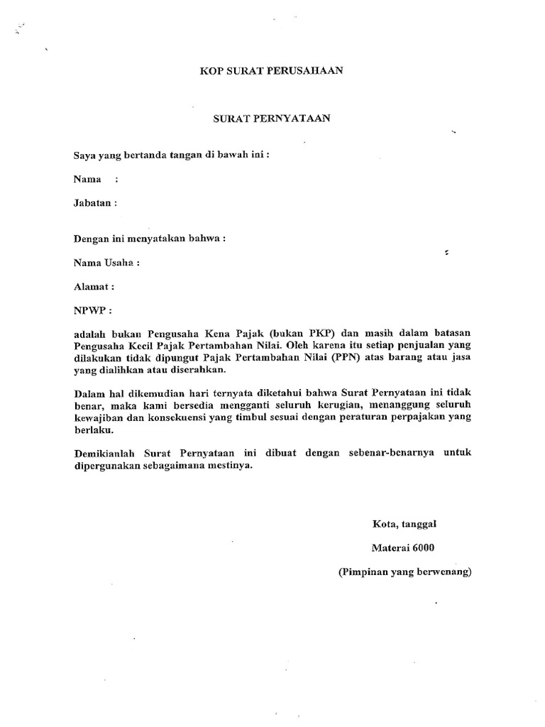Surat Pernyataan Non PKP | PDF
