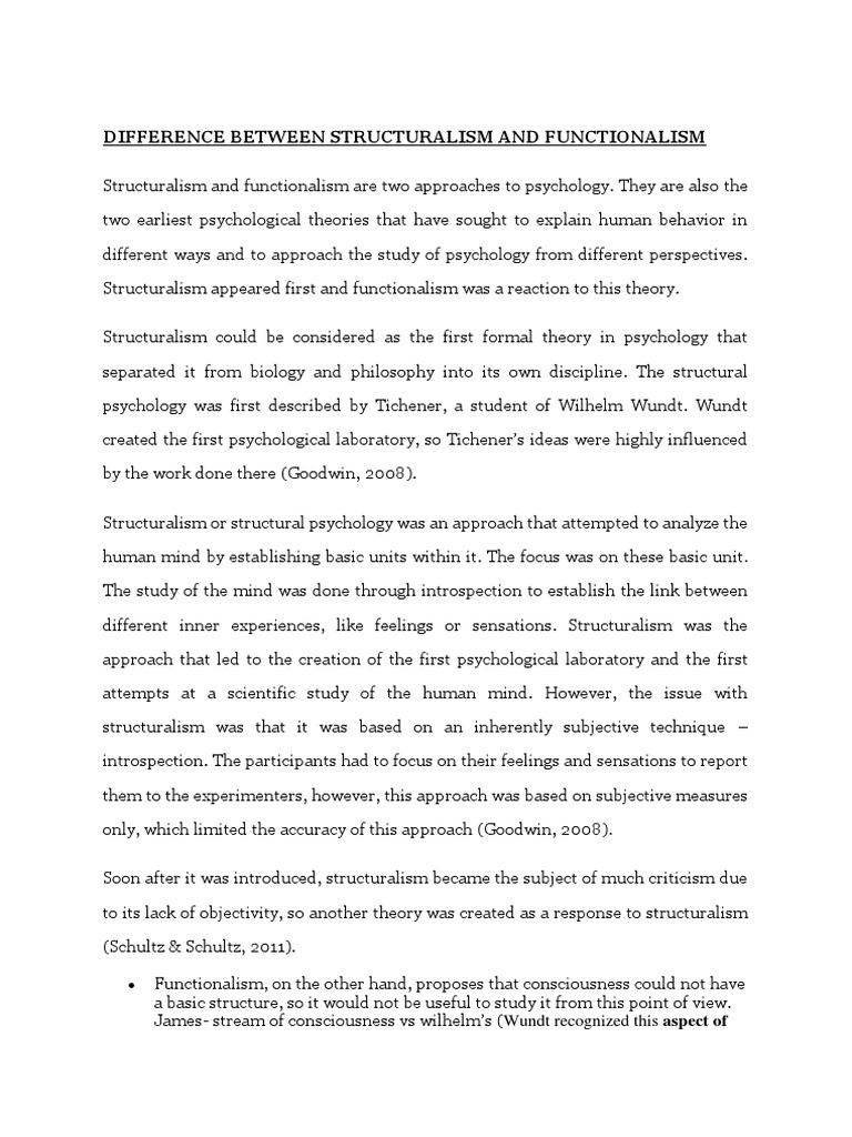 Difference Between Structuralism and Functionalism | PDF | Psychology ...