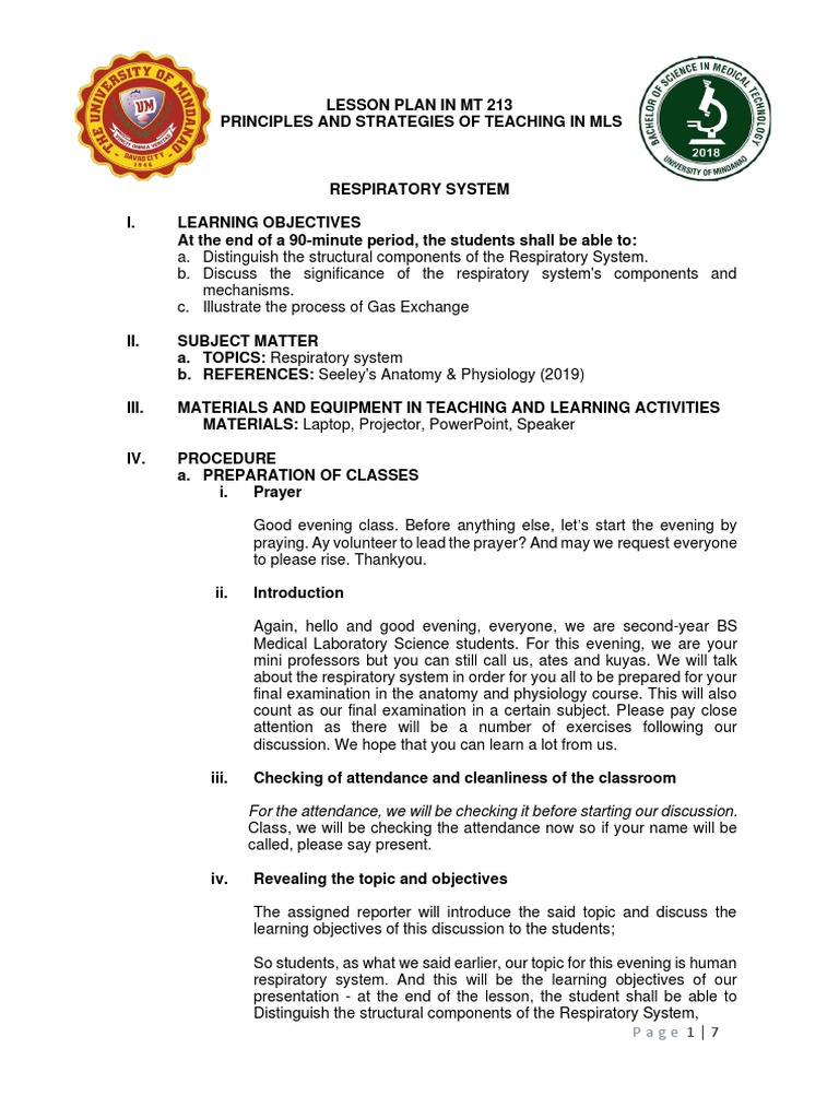 Respiratory System Lesson Plan Overview | PDF | Respiratory Tract ...