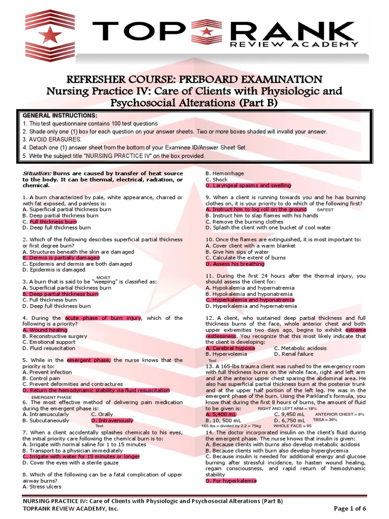 Refresher Course: Preboard Examination Nursing Practice IV: Care of ...