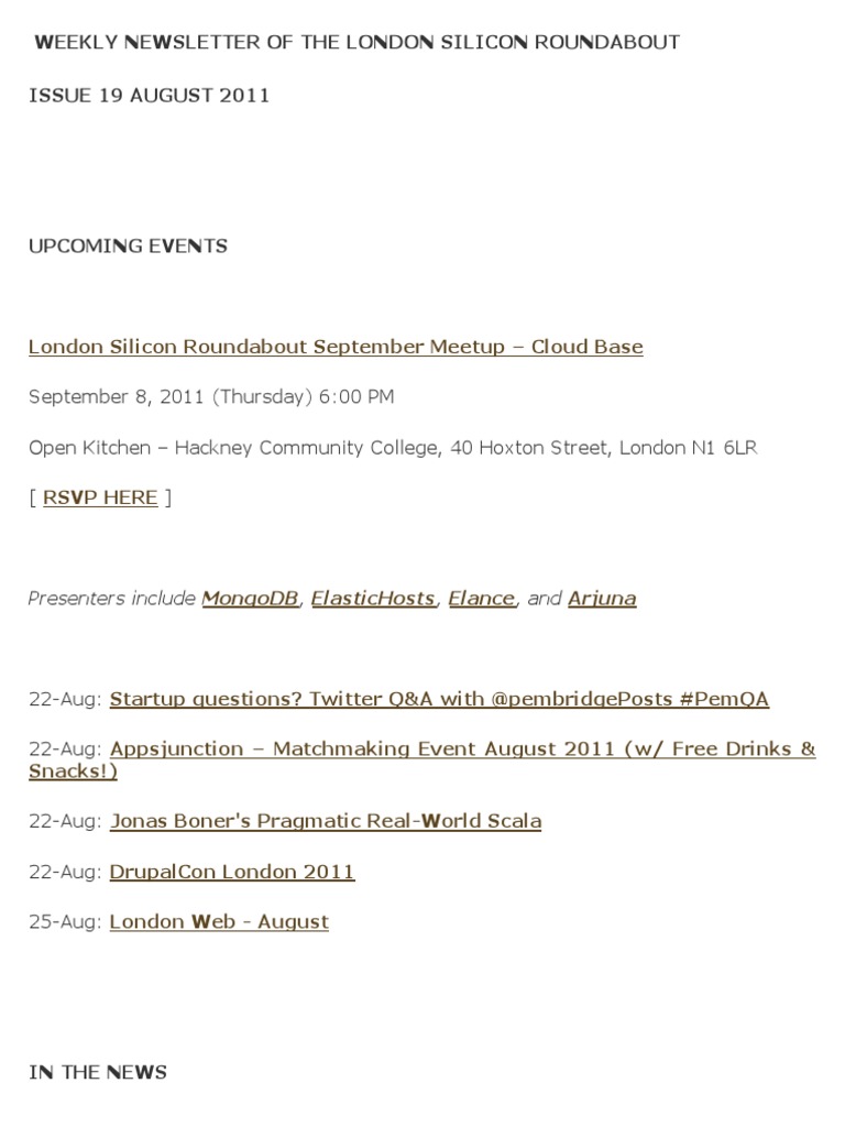 London Silicon Roundabout Weekly Newsletter 19-August | PDF