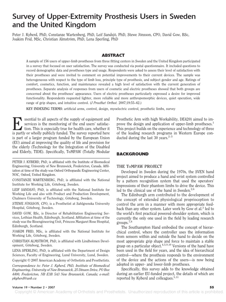 Survey of Upper Extremity Prosthesis Users In.6 | PDF | Prosthesis