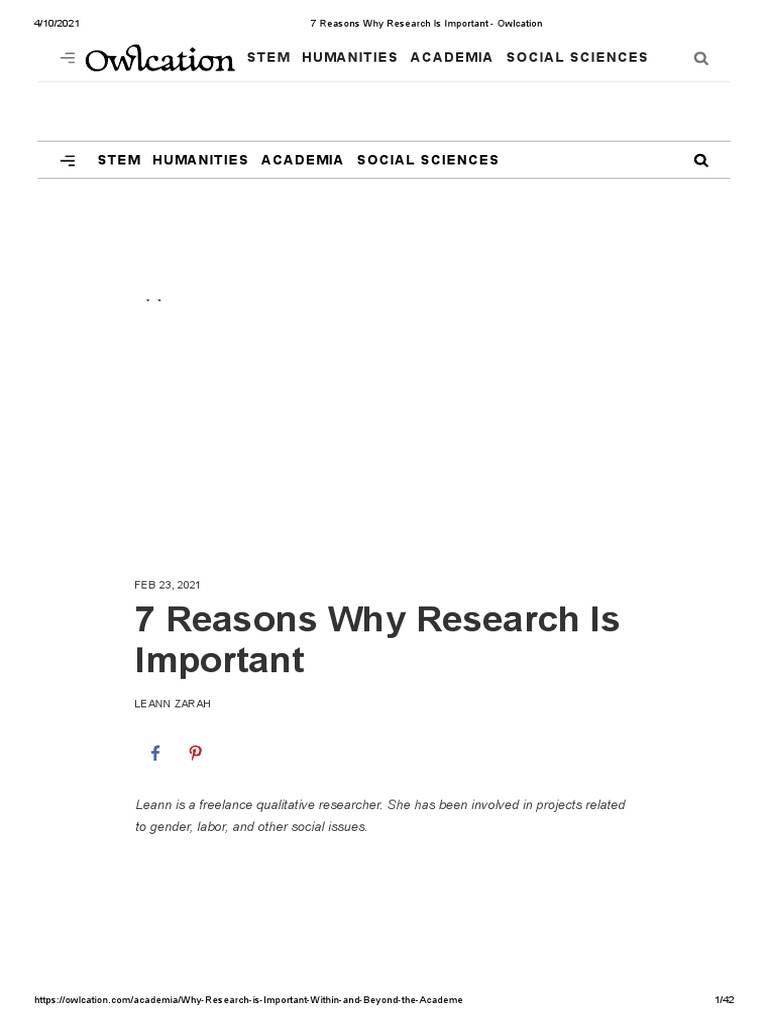 7 Reasons Why Research Is Important - Owlcation | PDF | Knowledge | Science