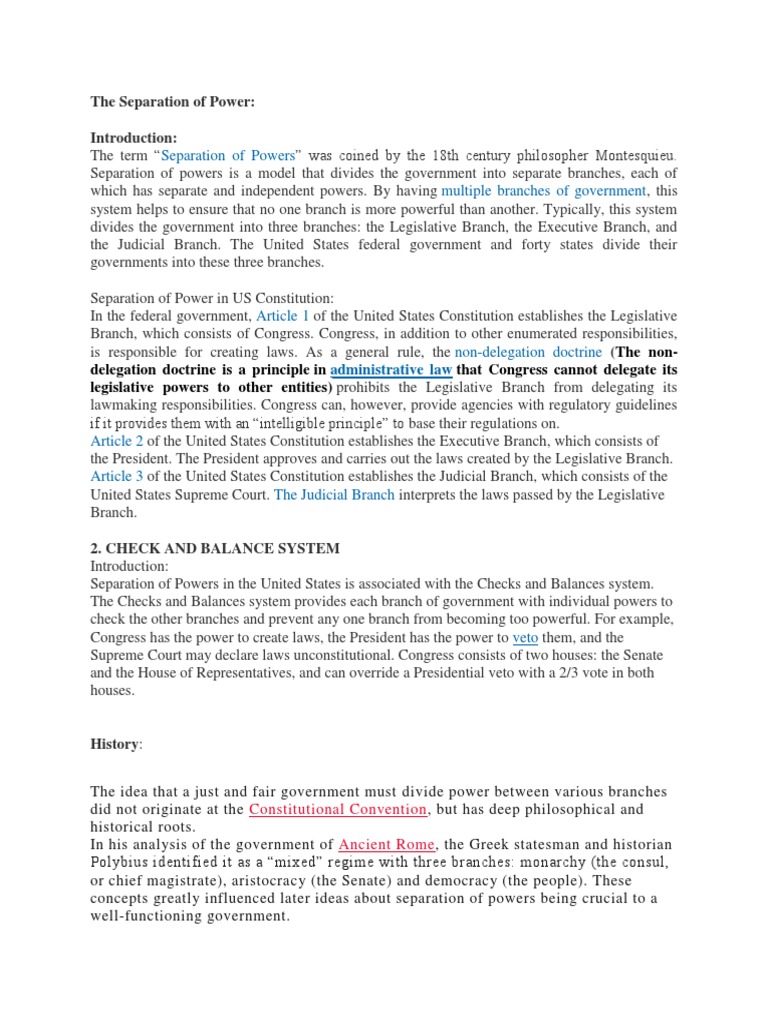 The Separation of Power and Check and Balance - 1 | PDF | Separation Of ...
