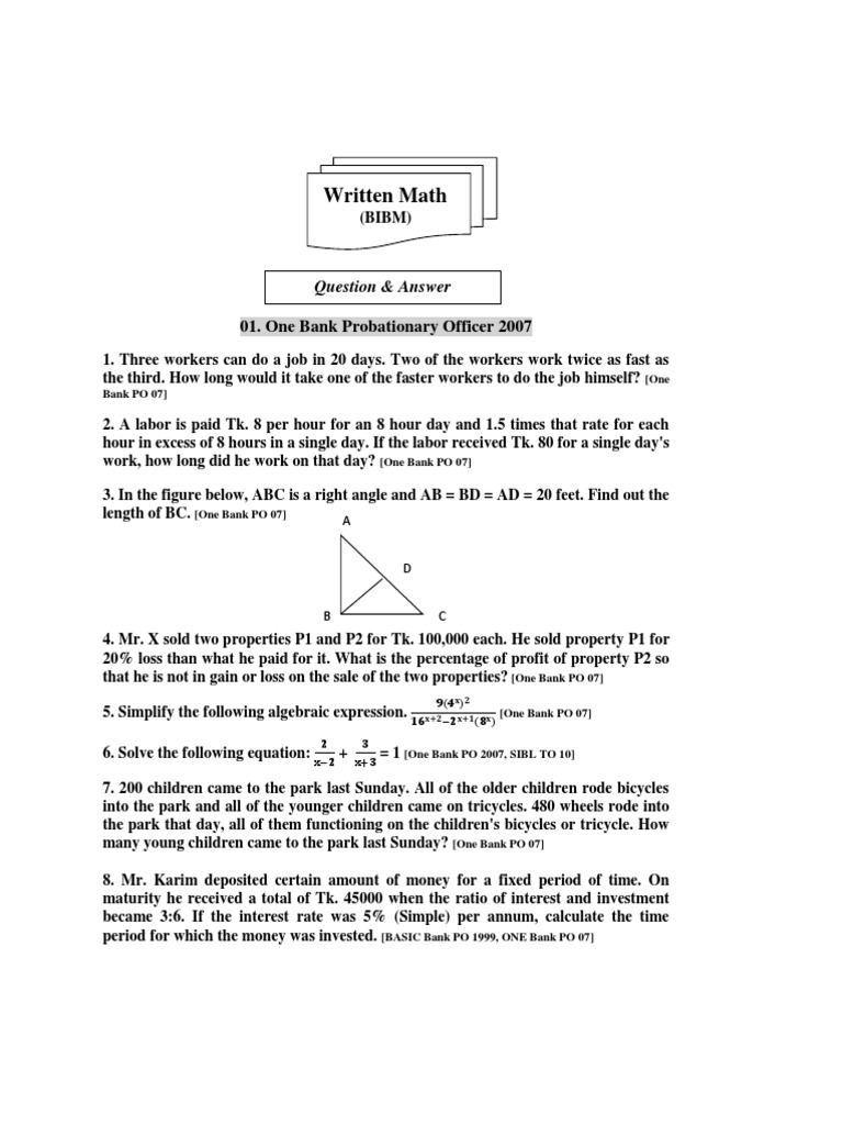 BIBM Math Written | PDF | Interest | Area