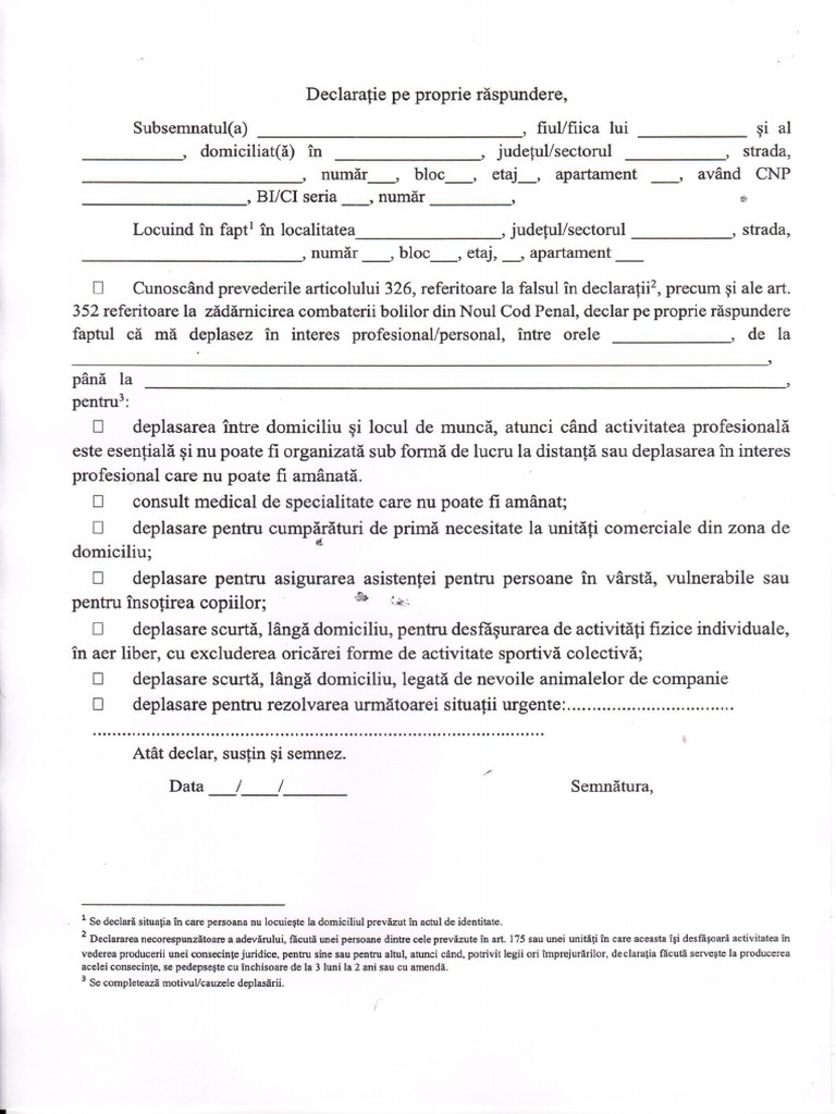 Declaratie Pe Proprie Raspundere | PDF