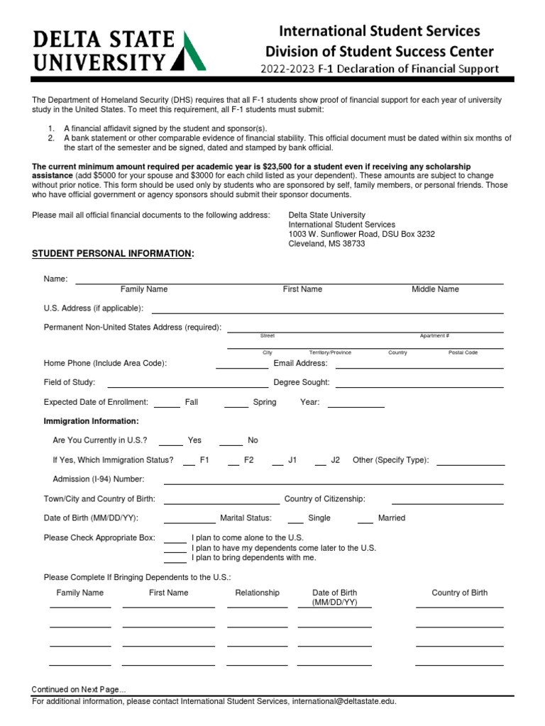 DSU Declaration of Financial Support 2022 2023 | PDF | Social Science