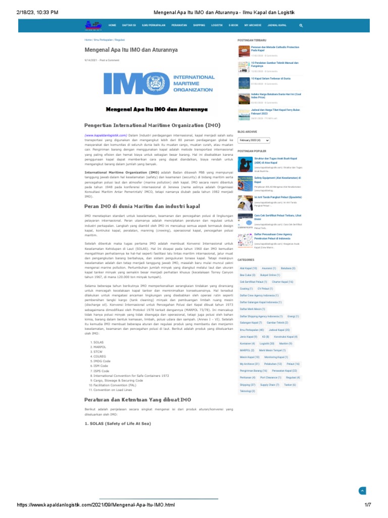 Mengenal Apa Itu IMO Dan Aturannya - Ilmu Kapal Dan Logistik | PDF