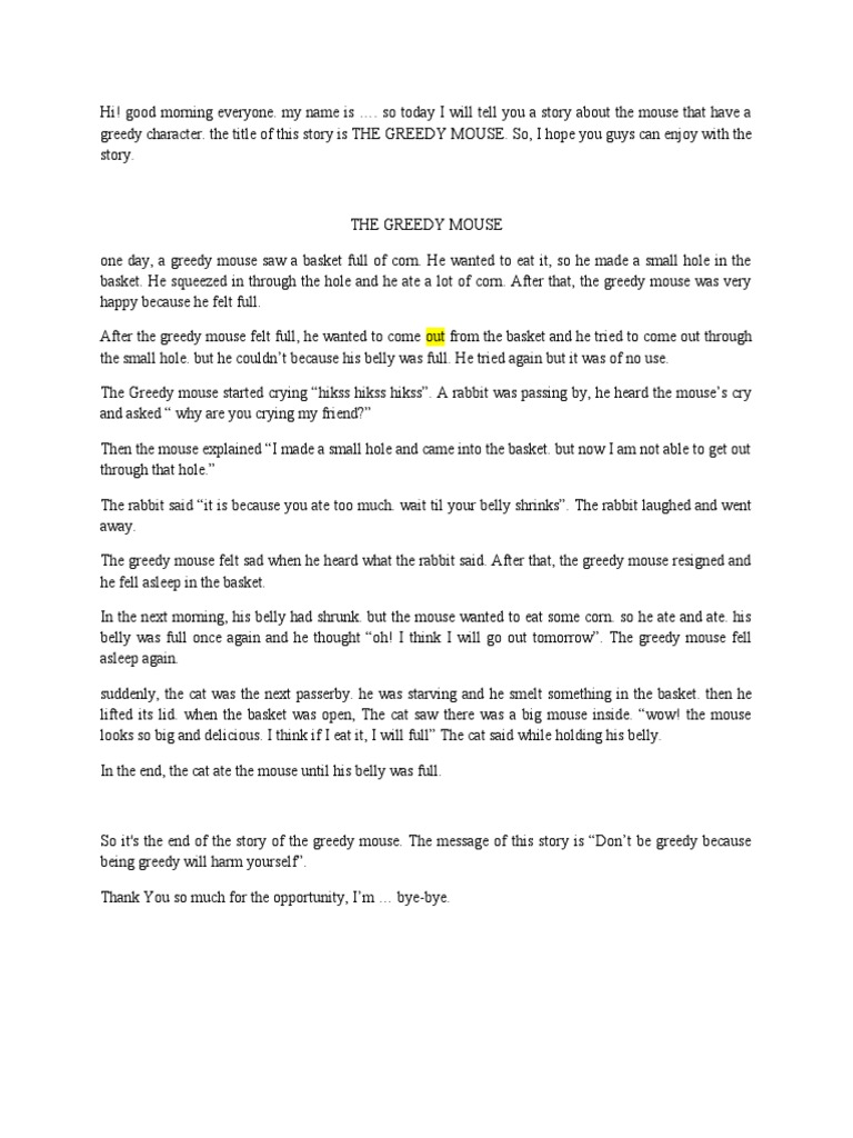 THE GREEDY MOUSE (Fix) | PDF