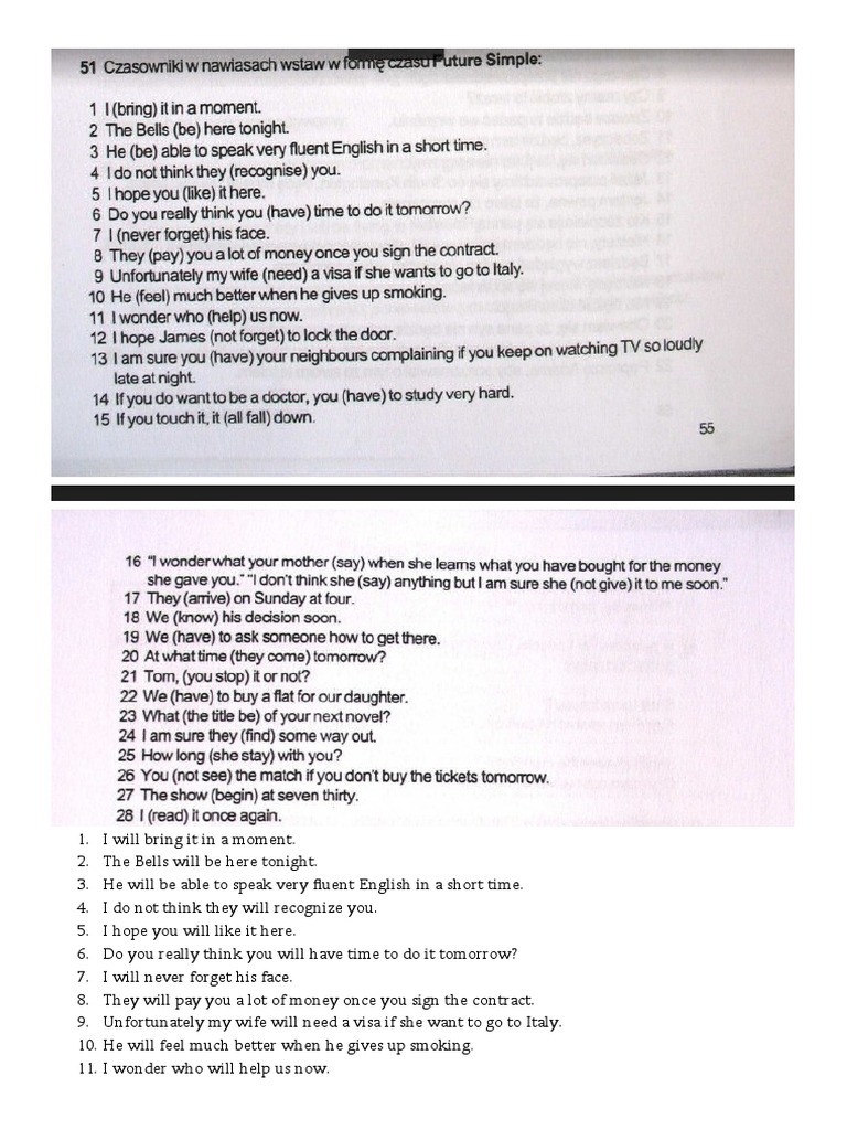 Future Simple Tense Exercises | PDF