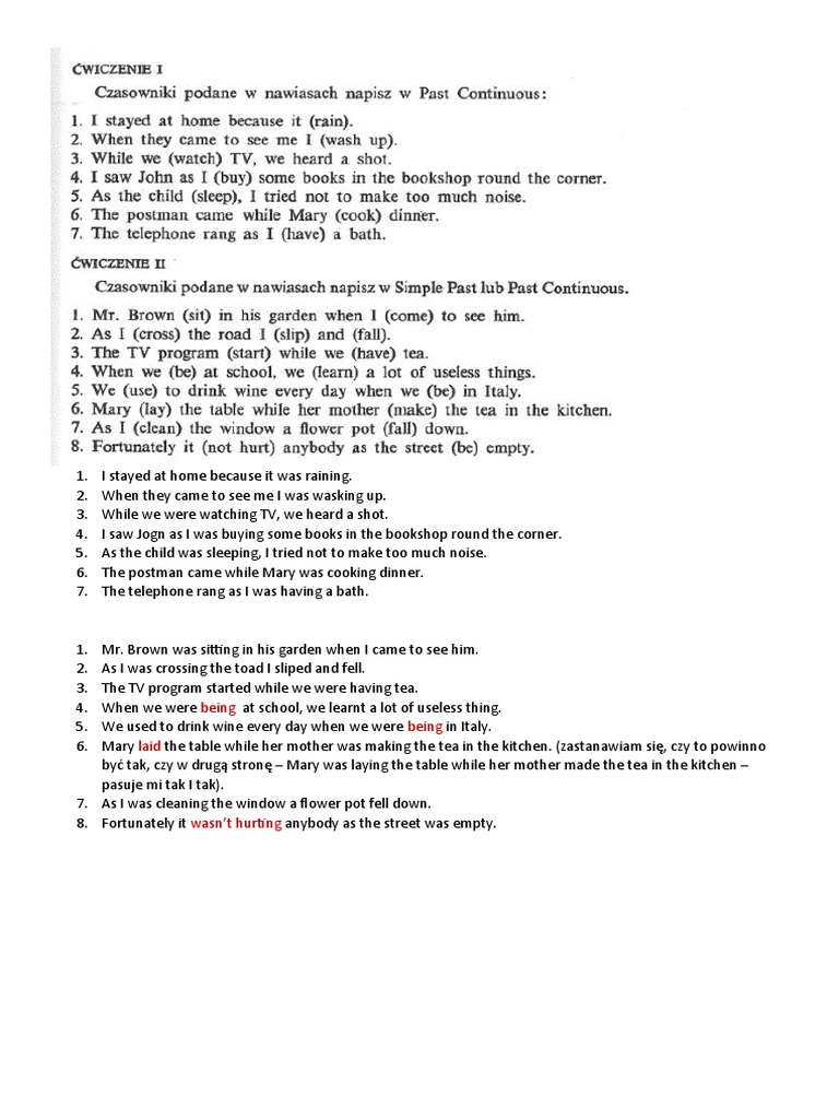 (S) Past Continuous Ćwiczenia | PDF